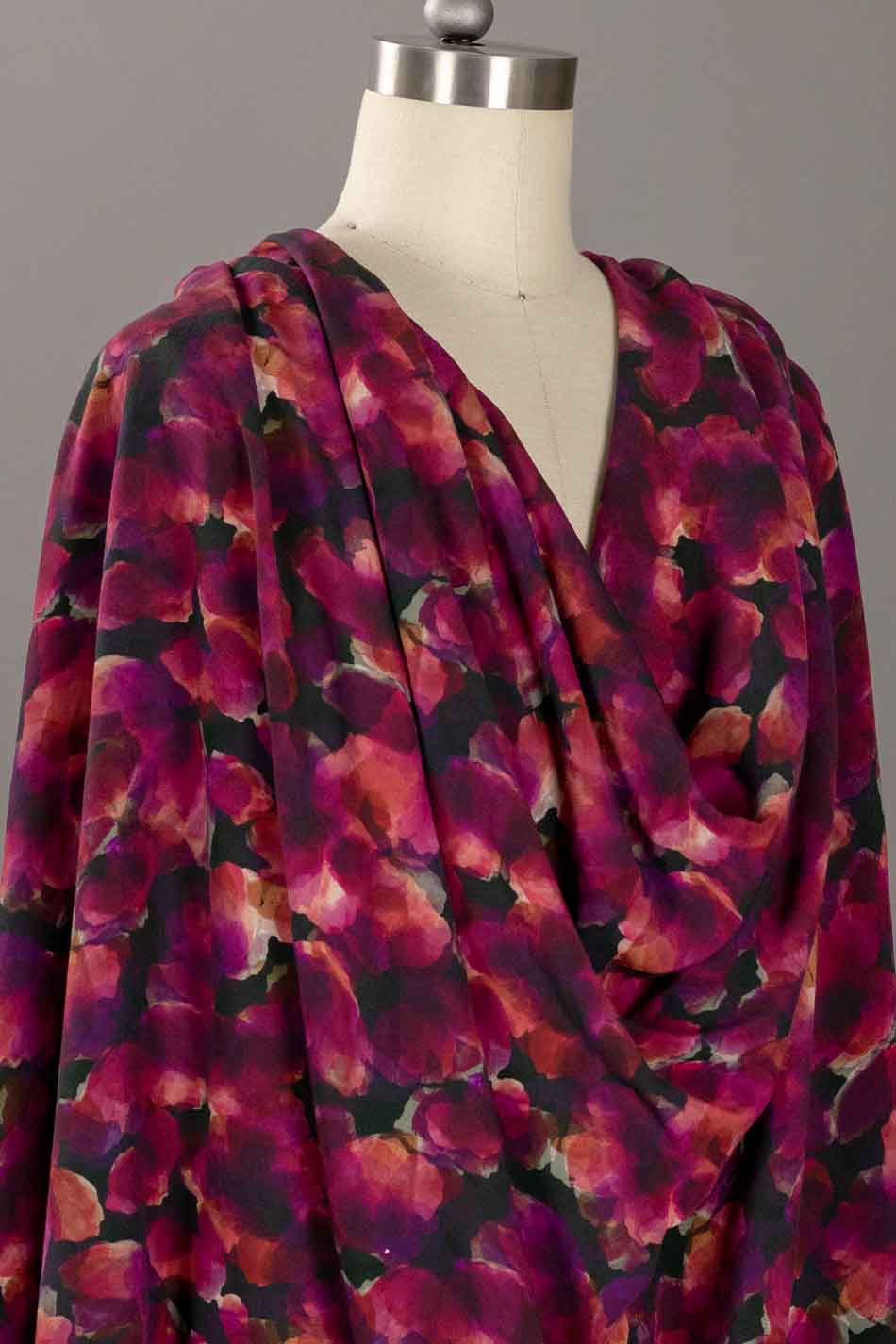 100% Rayon Challis - Poppies in Berry and Black - 1/4 yard – Workroom ...