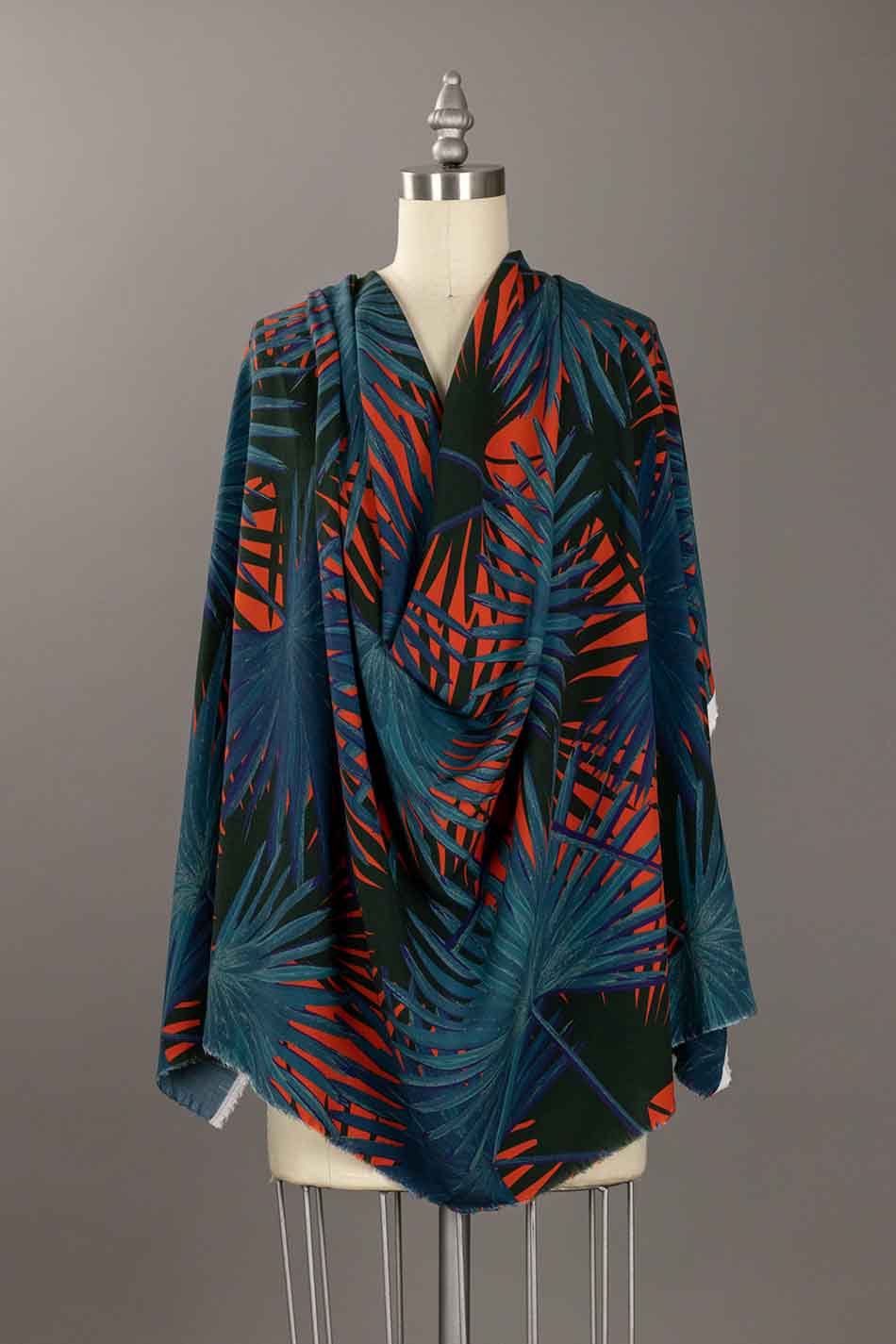 100% Rayon Challis - Palms in Scarlet and Navy - 1/4 yard – Workroom Social